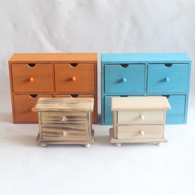 Drawer type small size storage wooden box pine solid wood box ...