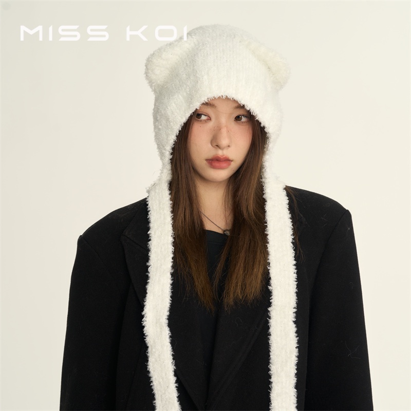 MISSKOI Hat Autumn Winter Hot-selling Tether Cute Bear Ears Plush Hat ...