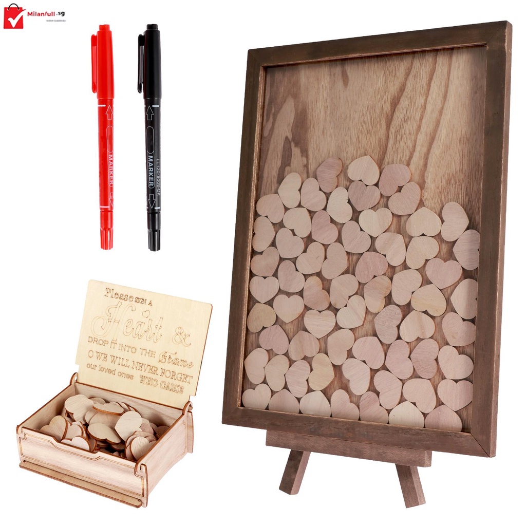 Wedding Guest Book Wooden Guest Sign in Book with 100pcs Hearts Shape ...