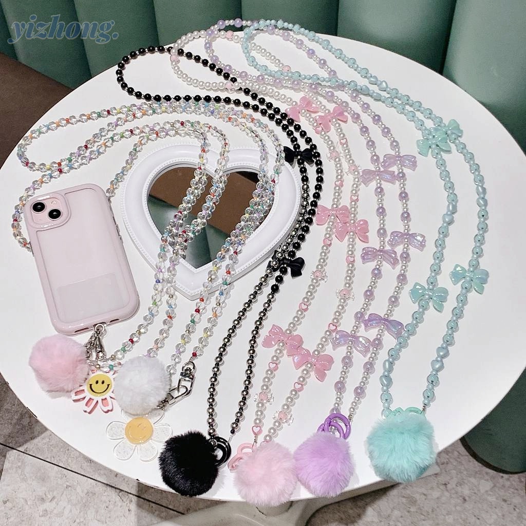 Phone Strap Round Bead Sweet Bowknot Long Cross-body Halter Neck ...