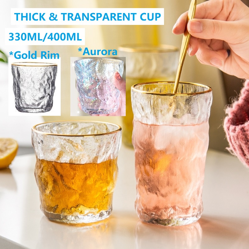 Trendy Gold Rim Crystal Glass Cup – Luxury Aurora Icy Transparent ...