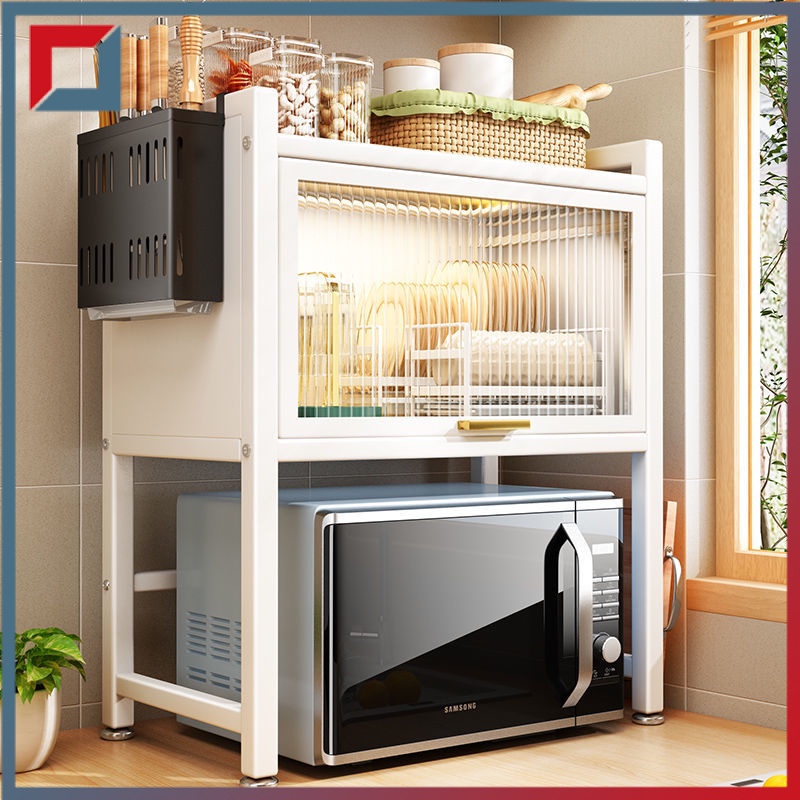 Kitchen microwave oven storage rack with cabinet door multi-functional ...
