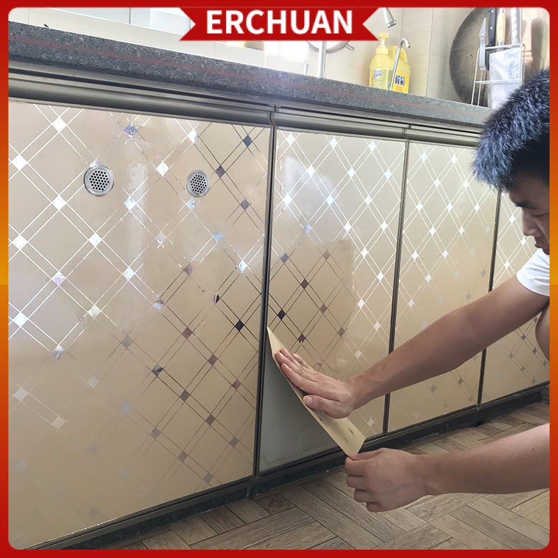 Kitchen Cabinet Stickers Waterproof Oil Plaid Pattern Self-adhesive ...