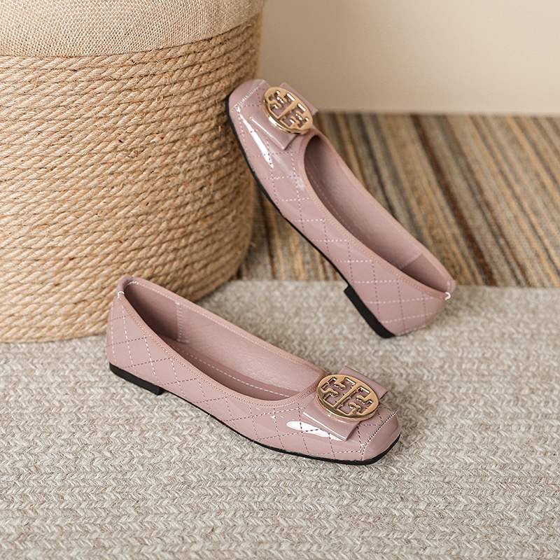 Women comfortable square toe soft leather slip-on shallow mouth large ...