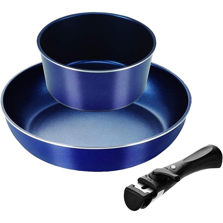 Pearl Metal Stack Plus Blue Diamond Coat IH Compatible Cookware 5 Piece ...