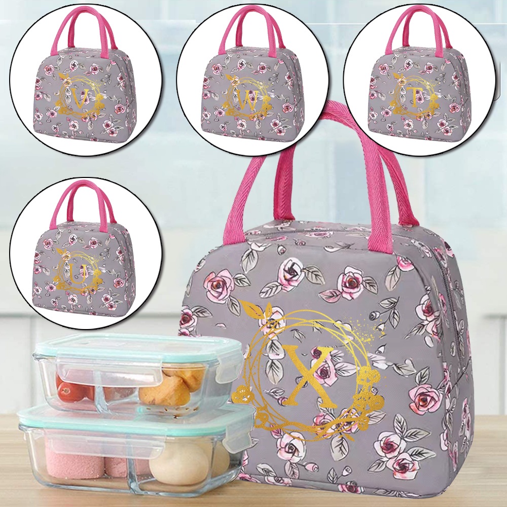 Zipper Lunch Bag for kids Design Grey Flower Color Lunch Box Microwave ...