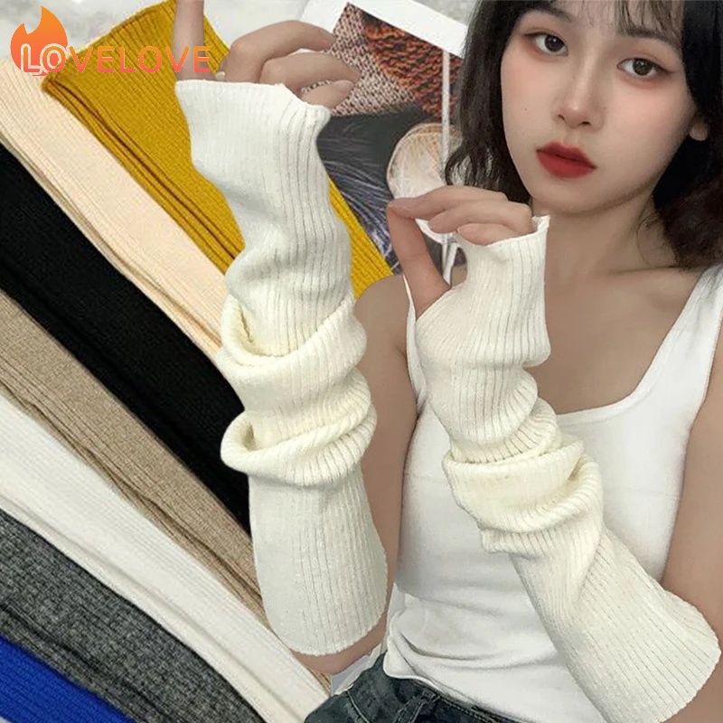 Y2K Sweet Cool Style Solid Color Women Long Fingerless Gloves Soft Female Lolita Kawaii Mitten ...