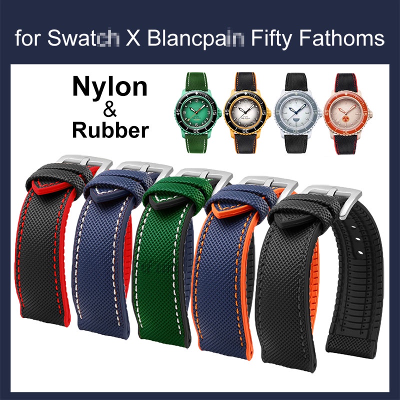 22mm Nylon Rubber Watch Strap for S-watch X Blancpain Fifty Fathoms ...