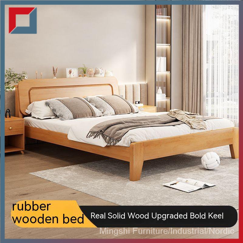Full solid wooden bed modern and simple home master bedroom double bed ...
