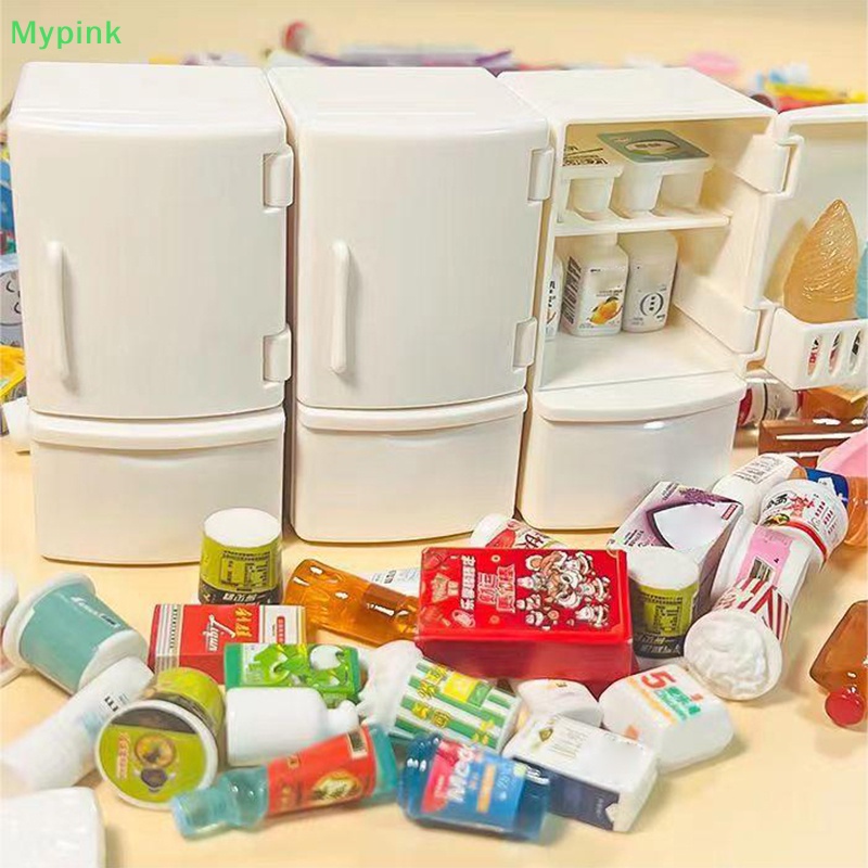 Mypink 1/12 Mini Dollhouse White Refrigerator With Food Set Kitchen ...