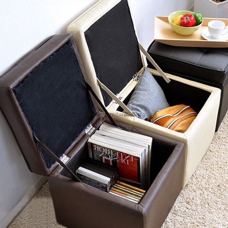 Multifunctional Foldable Ottoman Storage Stool Leather Footstool ...