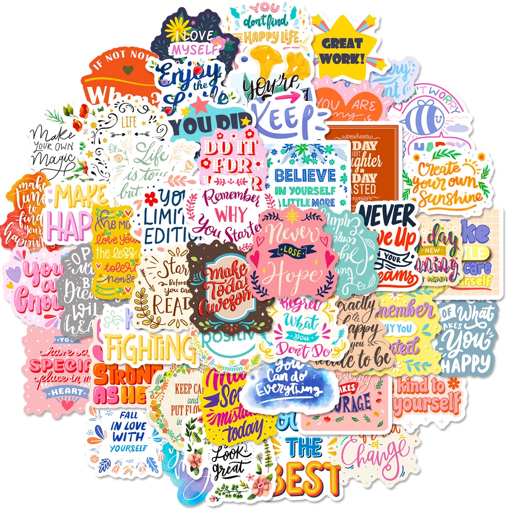 50Pcs/Set Pink Healing Phrase Series 02 Stickers DIY Fashion Waterproof ...