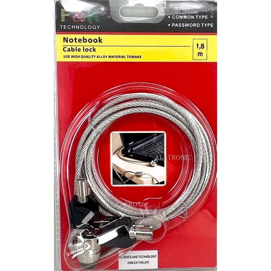 Notebook Cable Lock Key 1.8meter F&K / Standard K Slot: 1/4 x 1/8 in ...