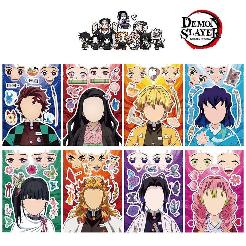8 sheets Anime Cartoon Demon Slayer Children's Puzzle Sticker Boy Theme ...