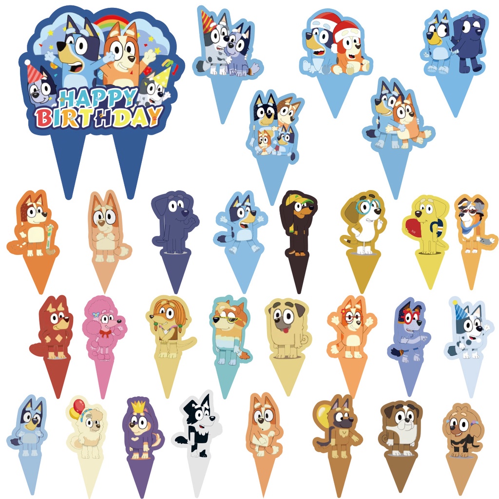 30pc/Set Bluey Theme Cake Topper Party Decoration Supplies Kids Favor ...