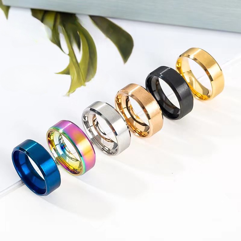 [SG STOCK] Men's Titanium Steel Ring Double Beveled Matte Brushed ...