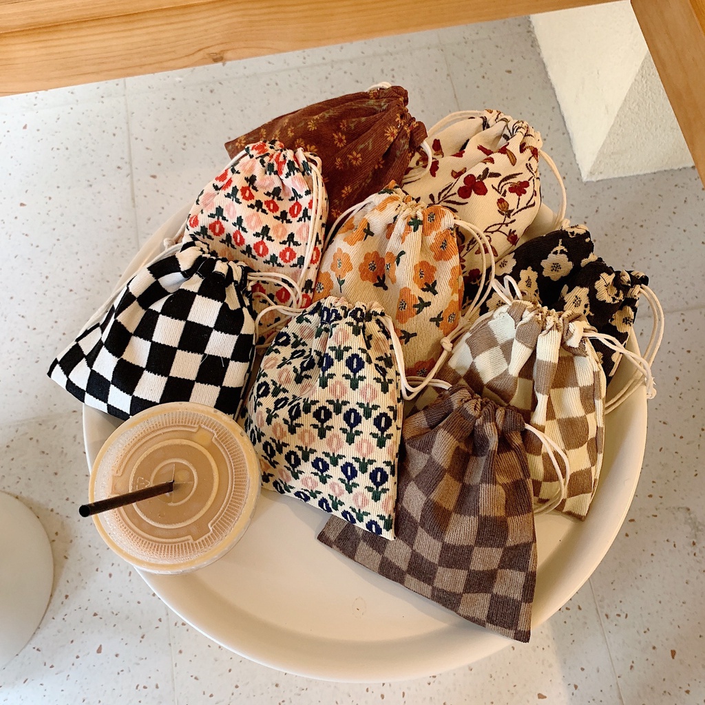 Corduroy Drawstring Bag Pouch Bag Cute Hand Carry Small Cloth Bag Women ...