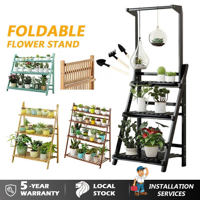 Plant Folding Bamboo Rack Multi-layer Ladder Flower Stand Foldable ...