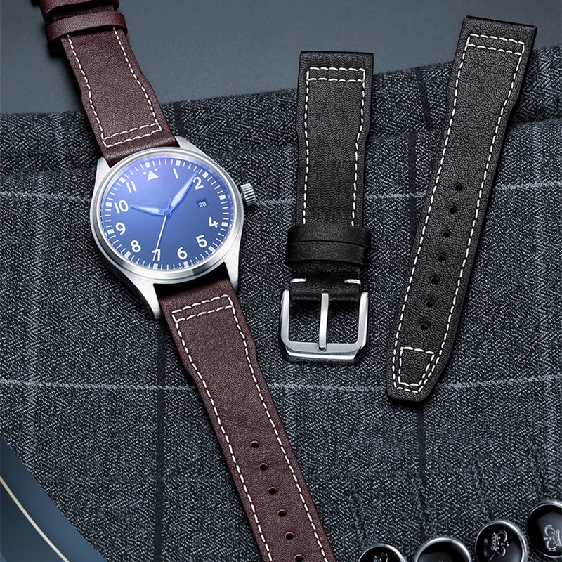 For IWC Genuine Leather Watch Strap Big Pilot Flamethrower Little ...