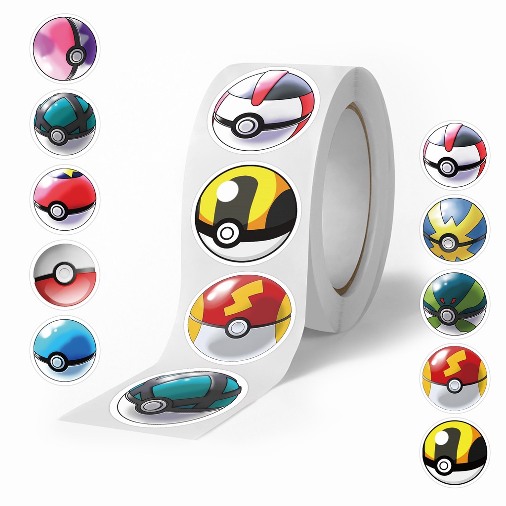 500 pcs 10 images Pokémon Poké Balls Stickers Roll/Stickers Tape ...
