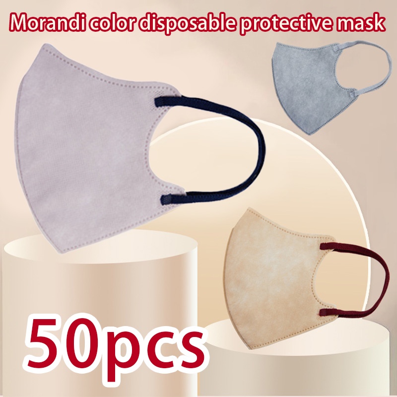50 pieces of 3D disposable Morandi color series masks with three layers ...