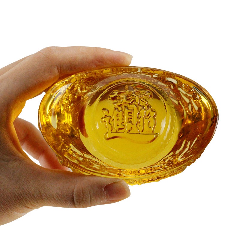 OP Chinese Style Citrine Ingot Gold Crystal Glass Colored Glaze Wealth ...