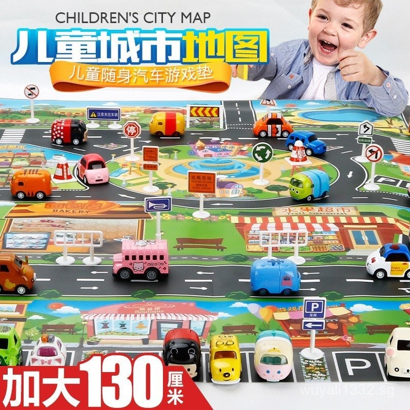 Children's Toys Bilingual Car Play Mat Pretend Play Traffic Signs Car ...