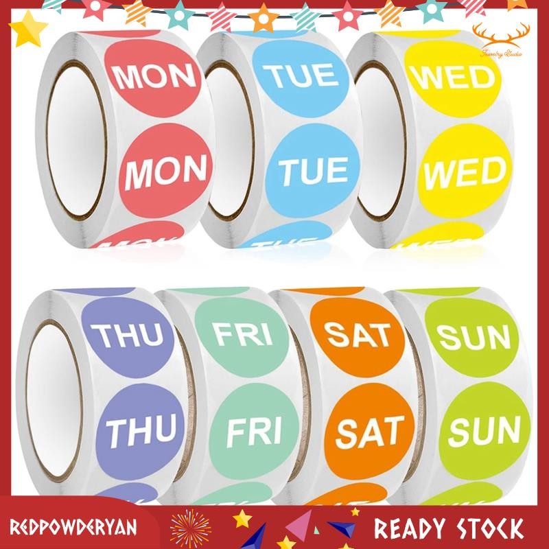 [Stock] 7 Day of the Week Sticker,1 Inch Round Day Dot Food Rotation ...