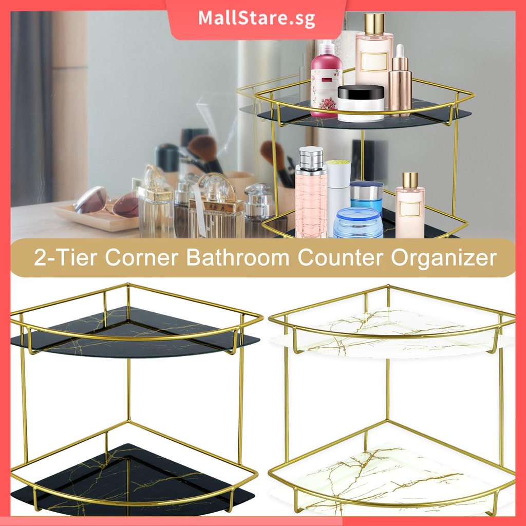 2 Tier Corner Bathroom Counter Organizer Metal Counter Corner Shelf ...