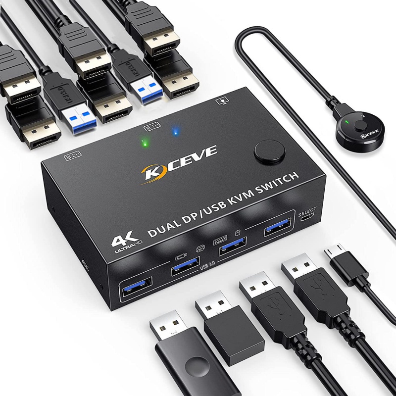 8K USB 3.0 Displayport KVM Switch 2 Monitors 2 Computers Ultra HD 8K ...