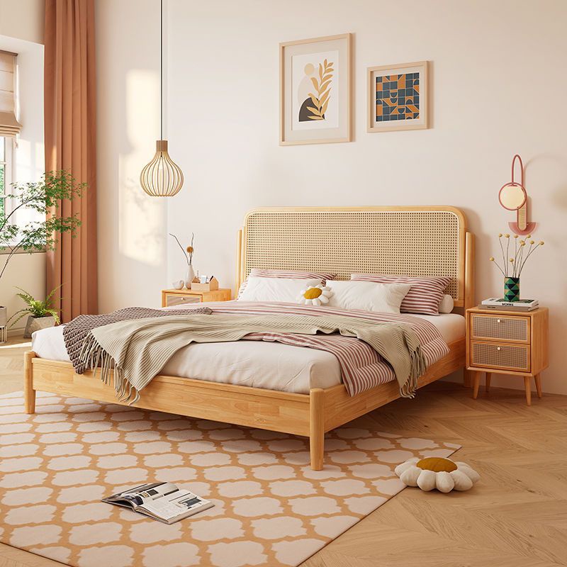 Rattan Bed Frame Solid Wood Home Nordic Retro Log Supure Single/ Queen ...