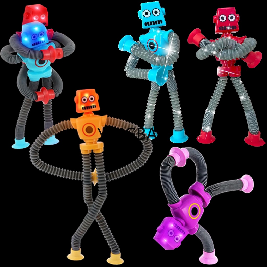 LED Suction Cup Robot Pop Tubes Retractable Glowing Toys Cute Stress ...