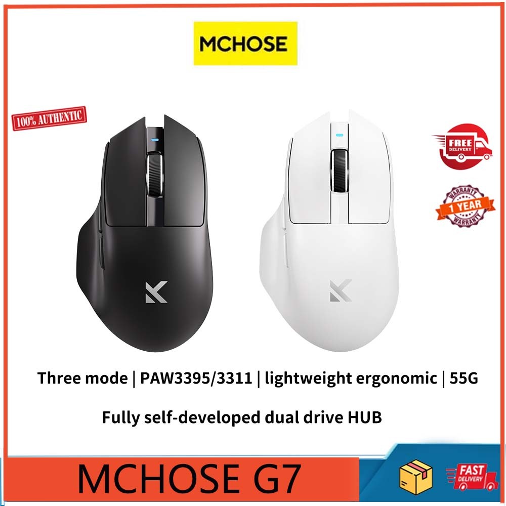 MCHOSE G7 three mode wireless e-sports mouse, PAW3395/3311, TOPSPEED wireless low latency, 55G ...
