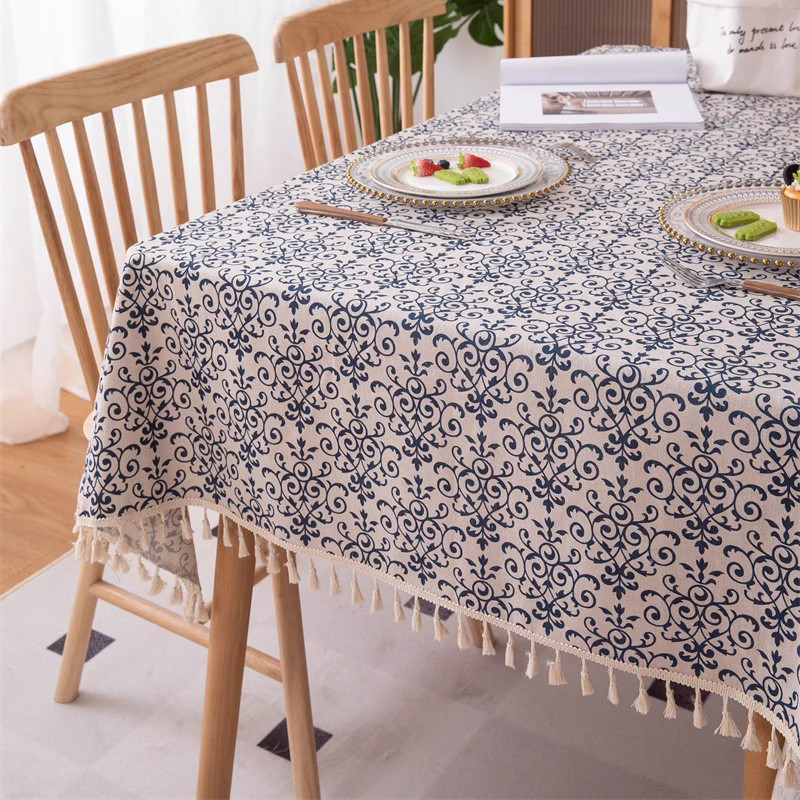 Retro Blue White Porcelain Cotton Linen Tablecloth Chinese Style Dining ...