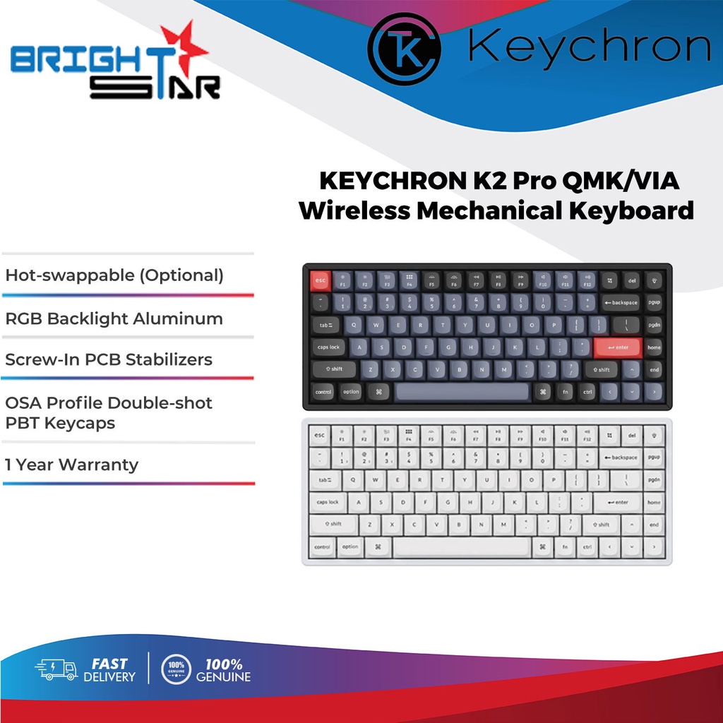 KEYCHRON K2 Pro Wireless RGB Aluminum Hot Swappable Gaming Mechanical ...