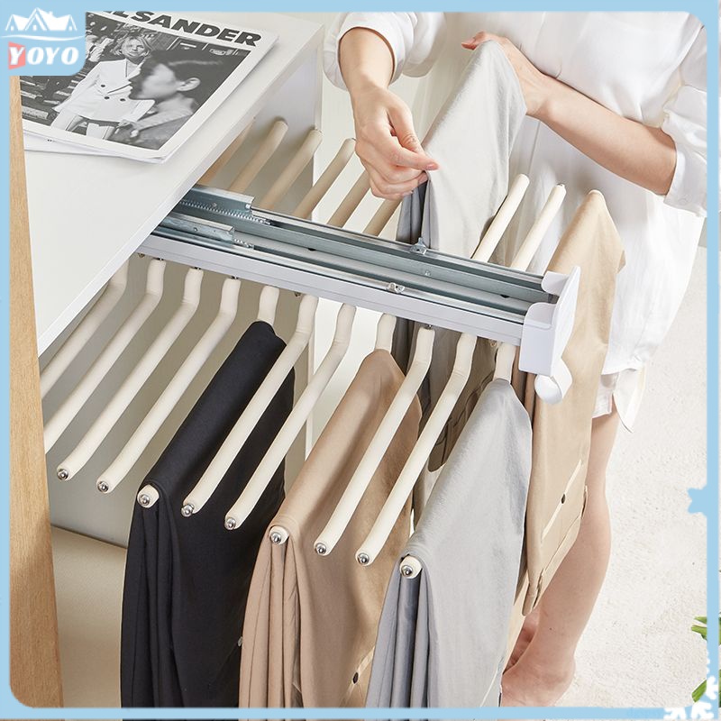 Built-in pull-out pants rack telescopic home hangers closet pull-out ...