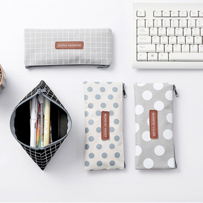Fashion Polka Dot Check Pencil Case Simple Canvas Pencils Bags Pouch ...