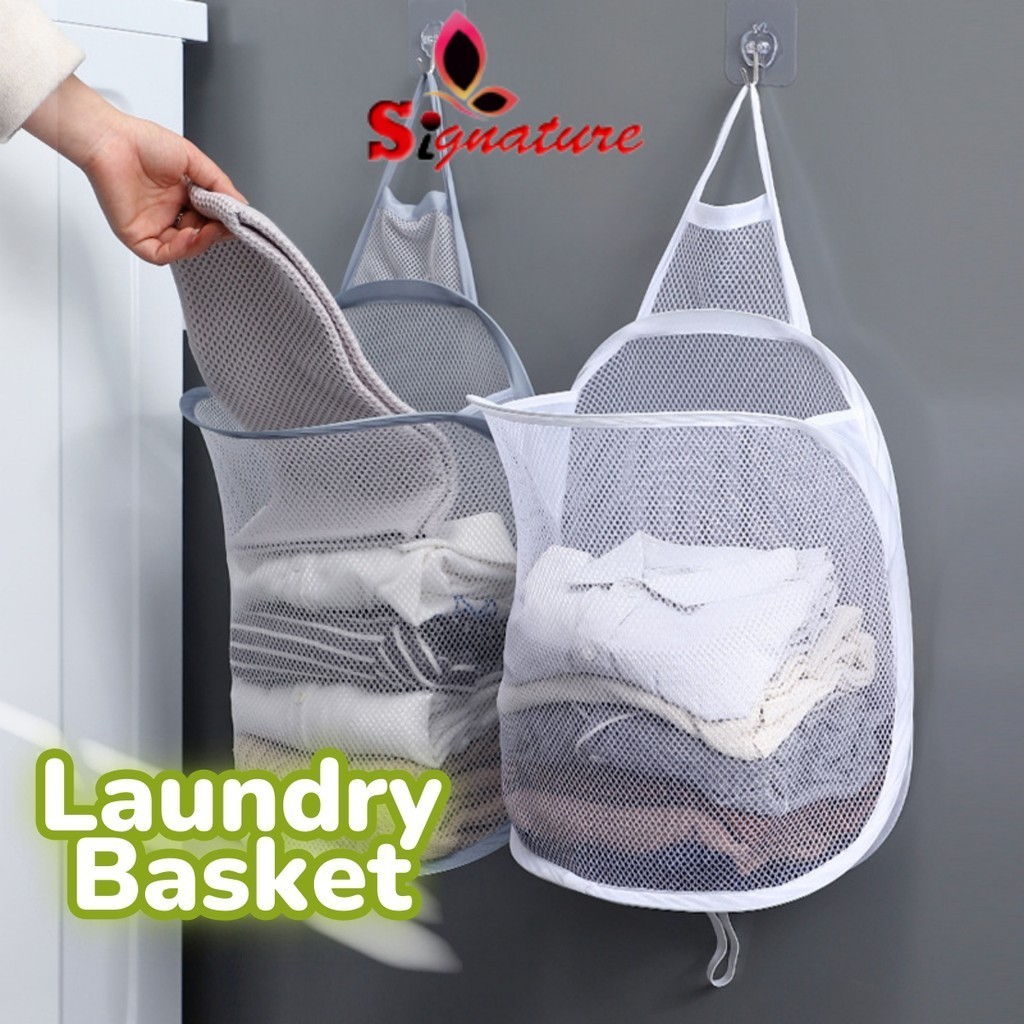 Hanging Laundry Basket Mesh Laundry Hamper Foldable Dirty Cloth Storage ...