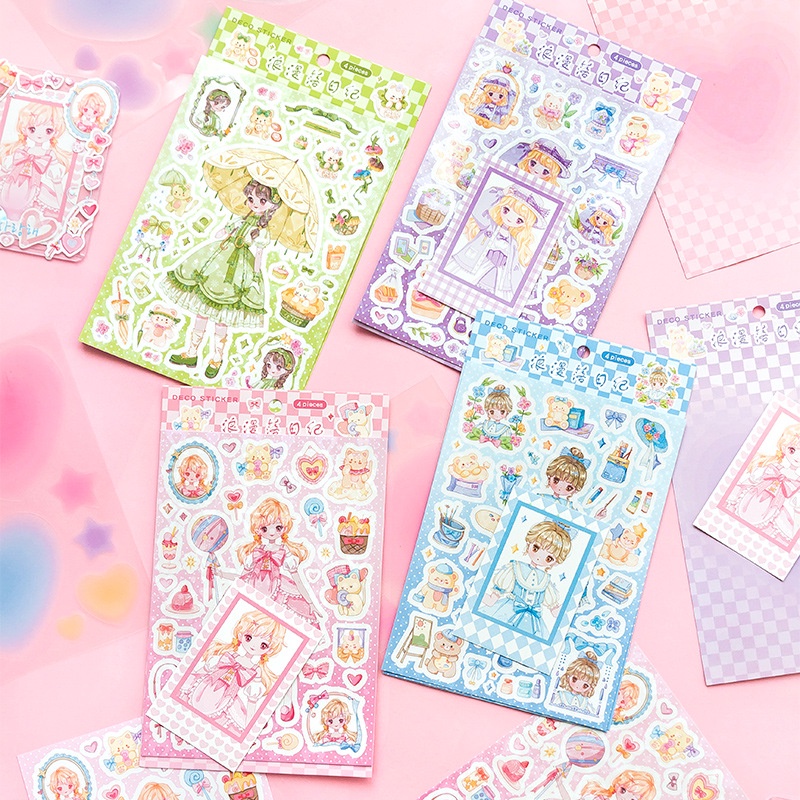 MOHAMM 4 Sheets Creative Cartoon Cute Girls Stickers for Scrapbooking ...