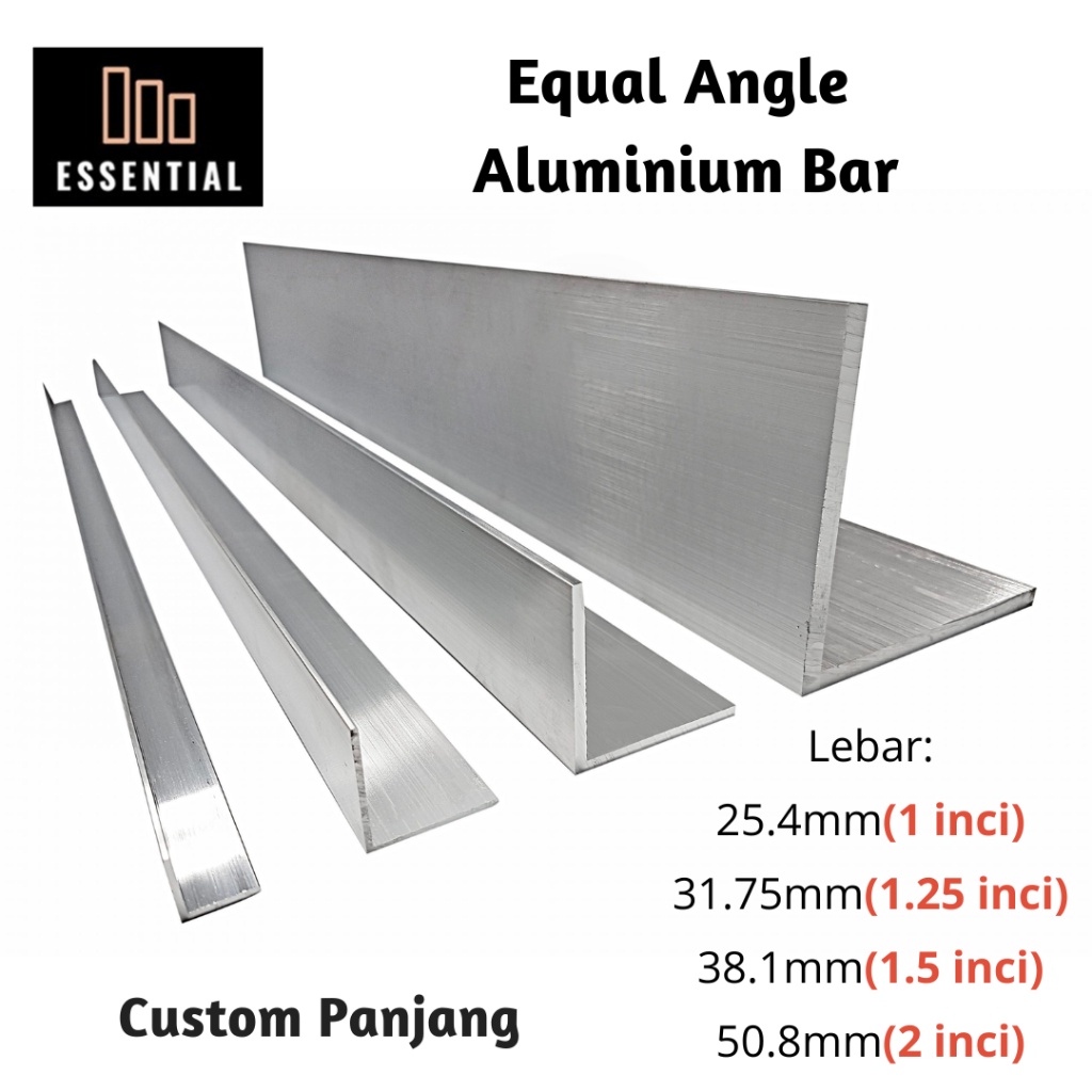 1" 1.5" 2" inci Equal Angle Aluminium Bar 25.4mm 38.1mm 50.8mm | Shopee ...