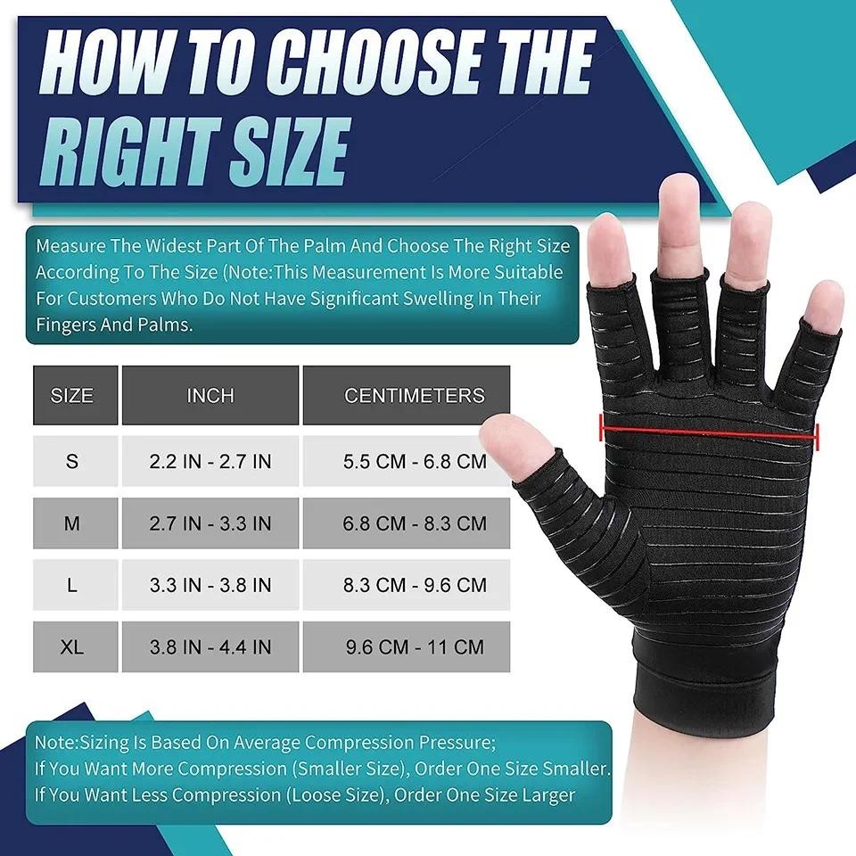 1Pair Copper Compression Arthritis Gloves Fingerless for Carpal Tunnel ...