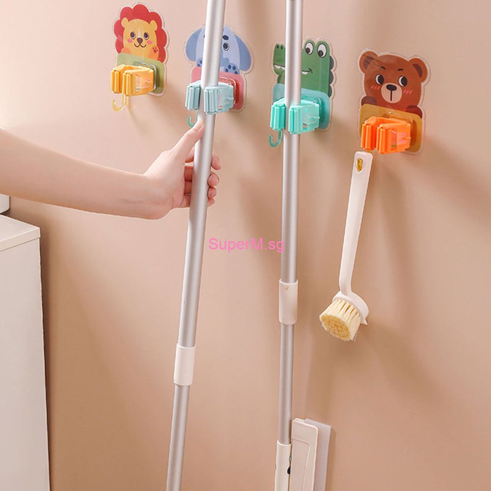 Ready Stock Cute Cartoon Mop Holder Punch Free Mop Rack Strong Hooks ...