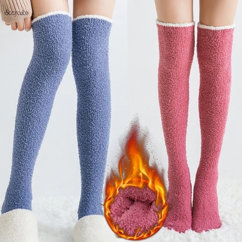 New Soft Coral Velvet Fleece Sleep Floor Stockings Women Winter Plush ...