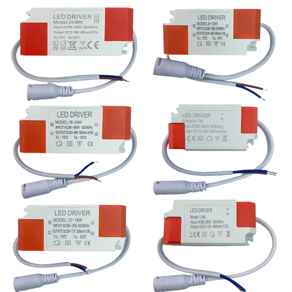 LED Driver 1-3W 4-7W 8-12W 18-24W 24-36W Constant Current 300mA AC 85-265V Output 3-108V DC ...