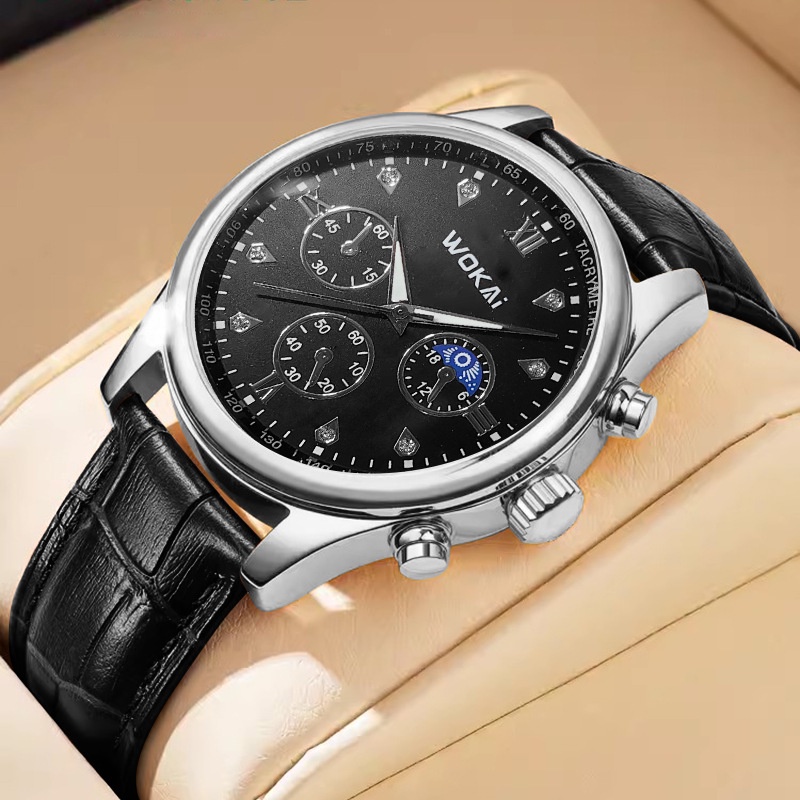Kegllect Wokai Men Quartz Watch Waterproof Leather Strap Watches ...
