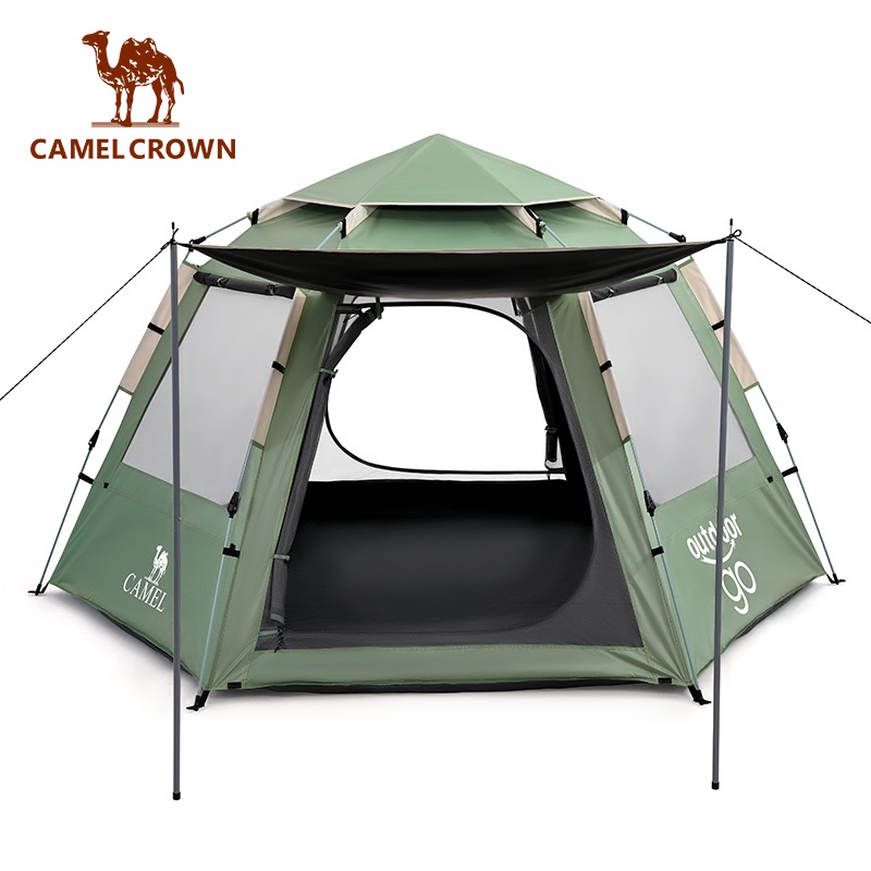 CAMEL CROWN Outdoor Hexagonal Automatic Canopy Tent for 5-6 People, with Poles, Vinyl Coated ...