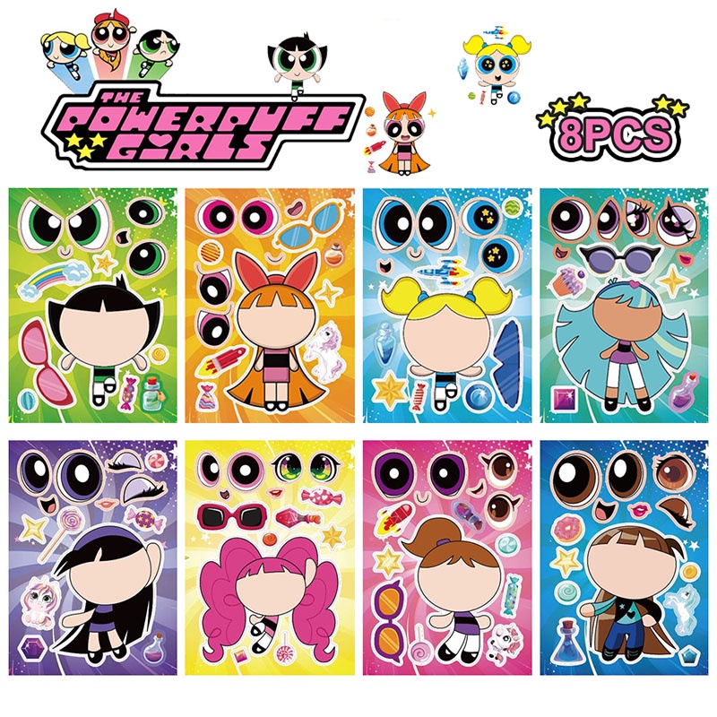 6/8sheets Cute Cartoon The Powerpuff Girls Puzzle Sticker Children's ...