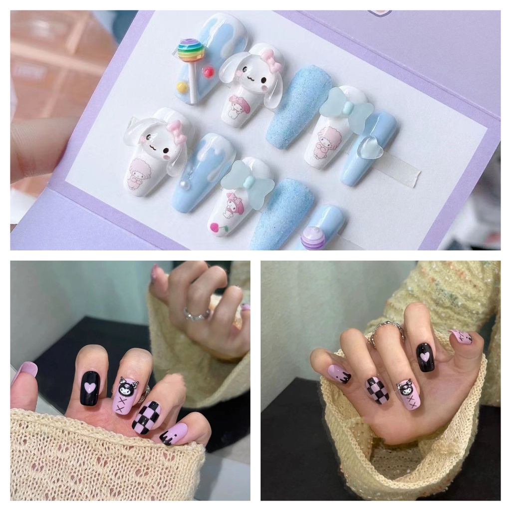 Sanrio Kuromi Cinnamon Roll Press On Nails Handmade Fake Nails Nail ...