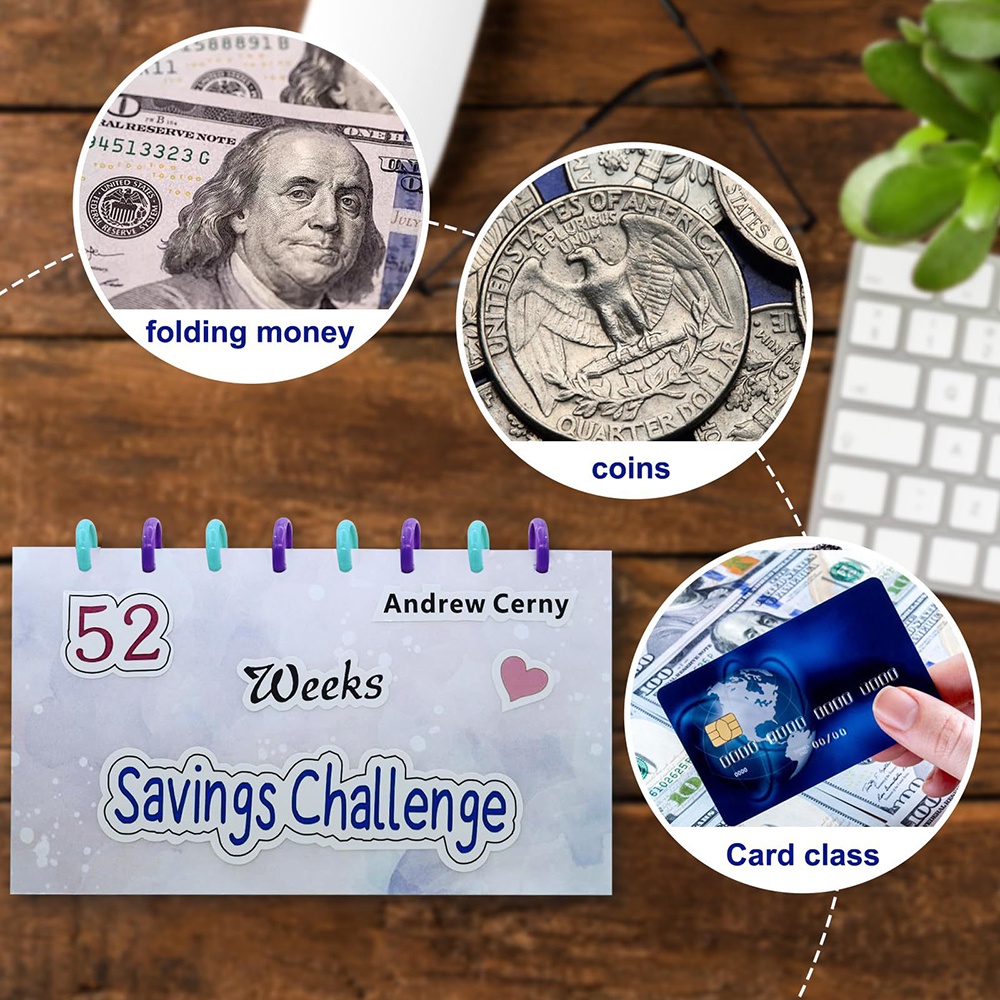52 Week Save Savings Challenge Binder 8-hole 3-compartment Loose-leaf ...