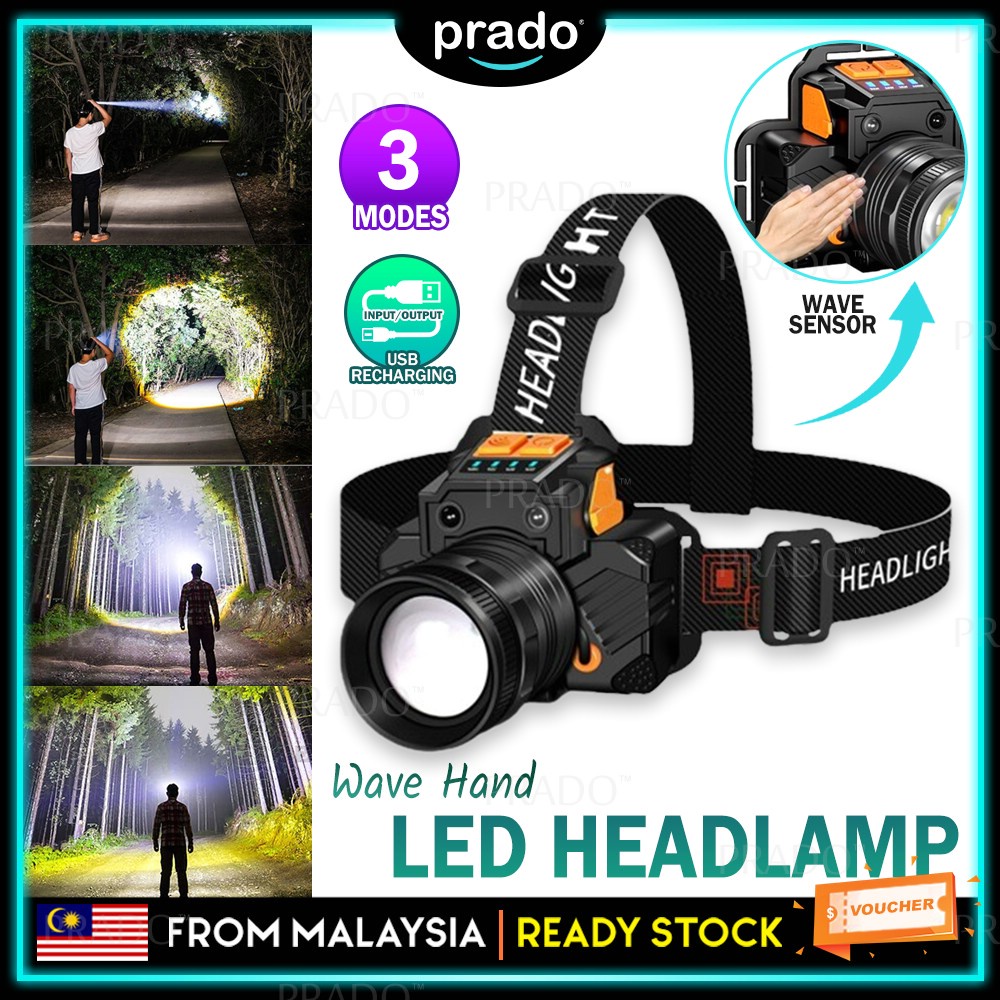 PRADO USB Rechargeable Headlight LED Headlamp Sensor Headlight Zoom ...